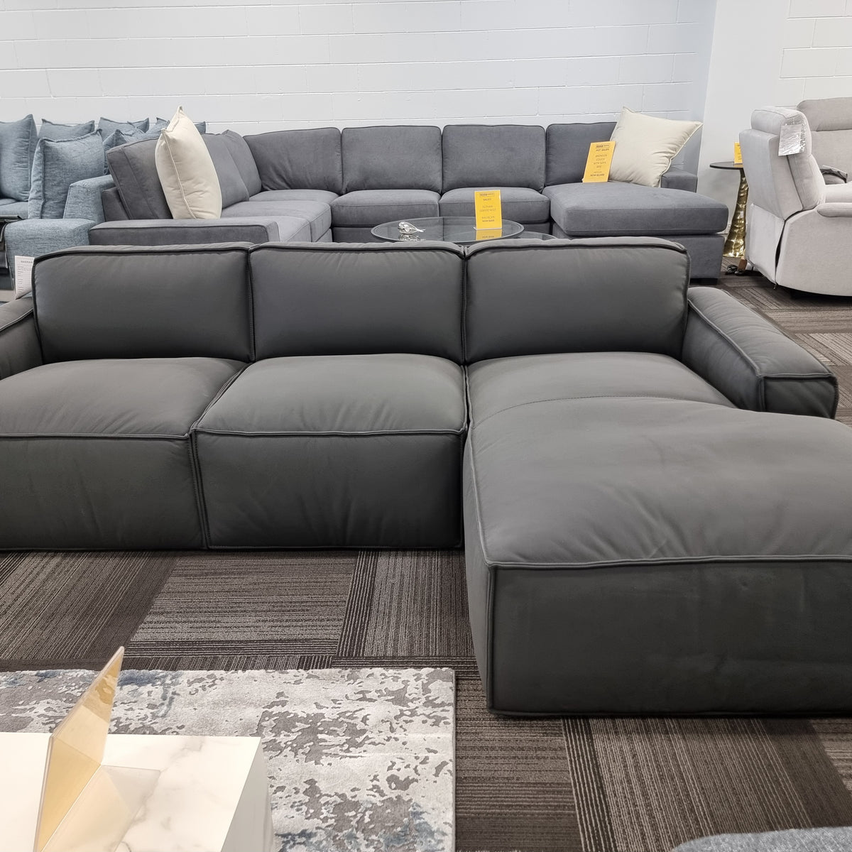 Naples Corner Couch – 3-Seater Nubuck Leather with Right-Hand Chaise ...